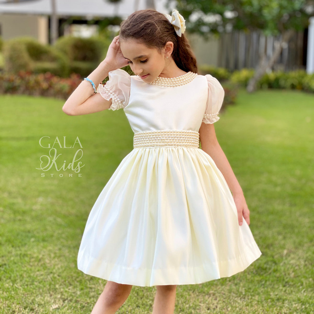 Andrea Ivory Pearl Dress – Gala Kids Store